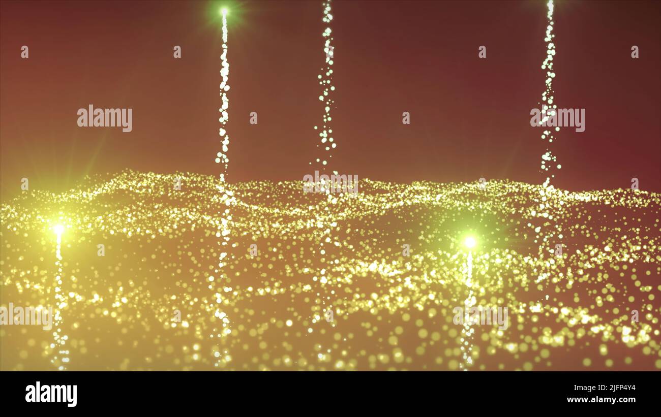 Bright rotating stream with luminous particles. Motion. Wavy stream of luminous particles with ...