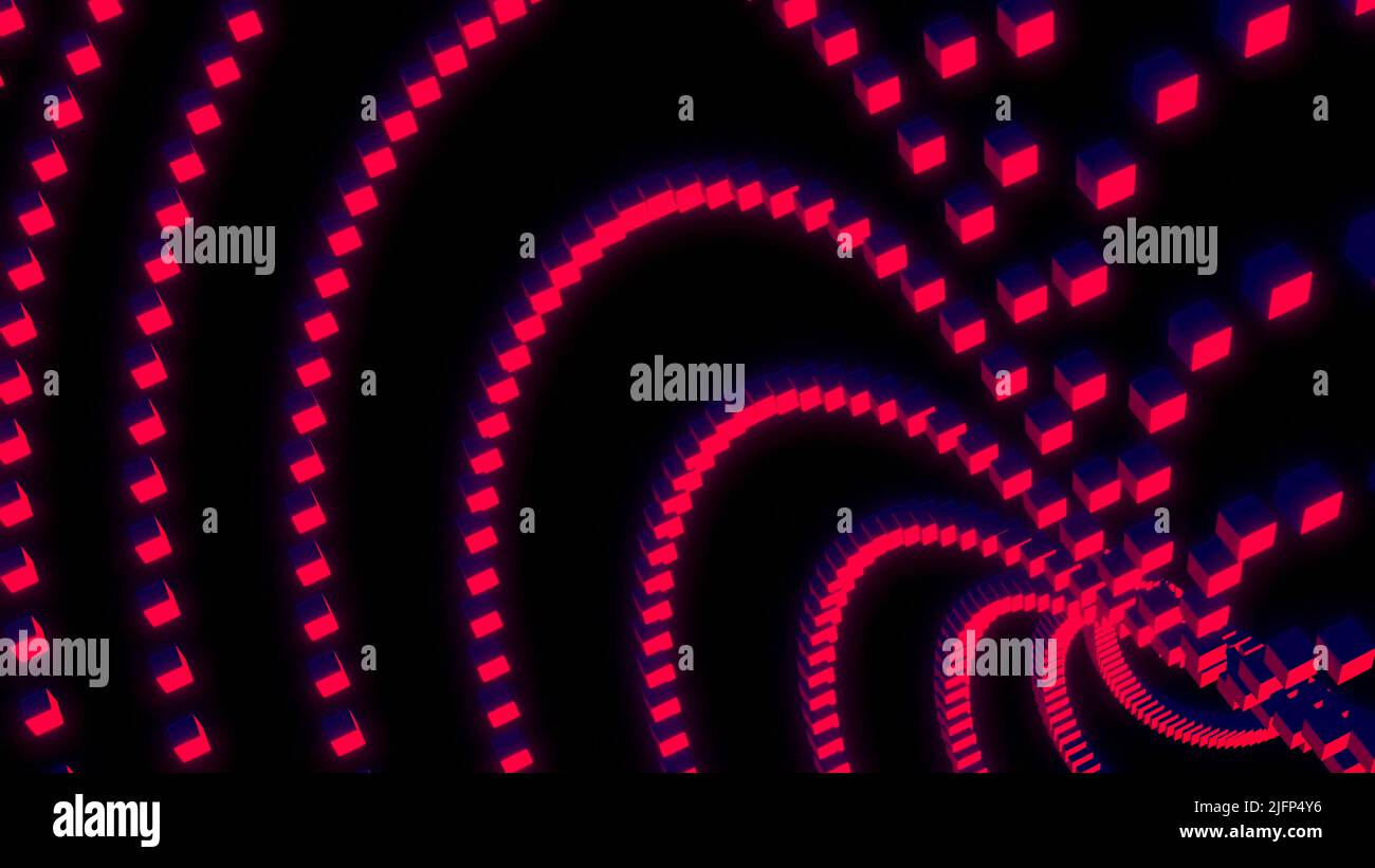 Moving stream of lines from squares. Design. Curved lines of squares ...