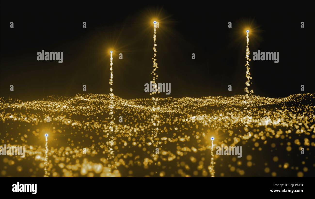 Glowing stars rise in stream of particles. Motion. Magical glowing ...