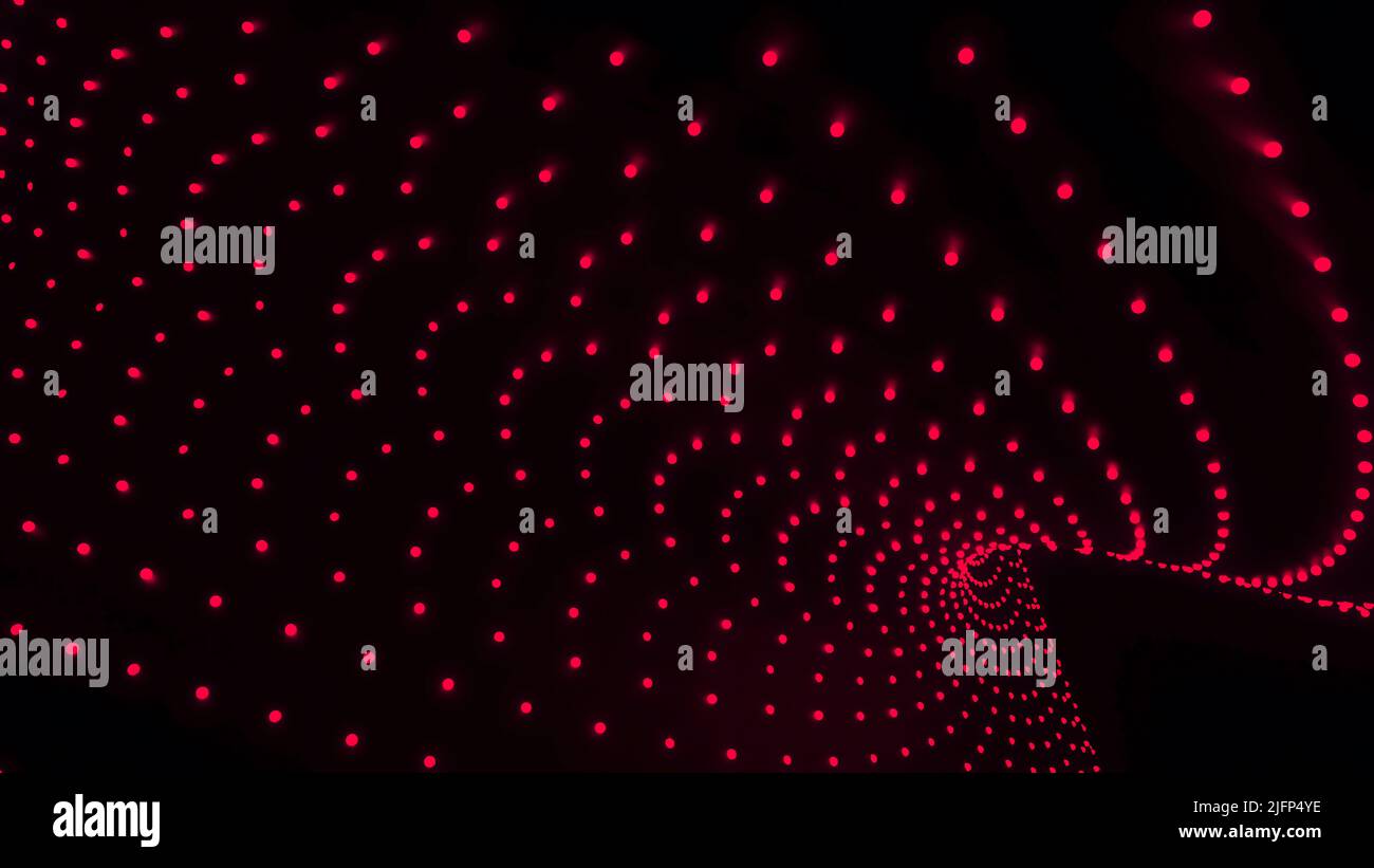 Curved 3d lines of dots move on black background. Design. Dots move in ...