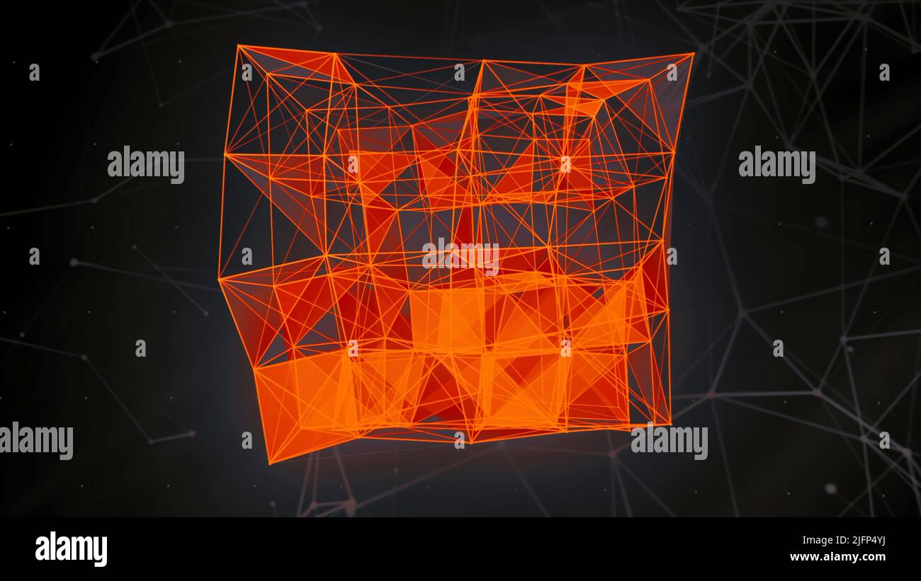 Cube of geometric lines. Motion. Moving cube of many geometric lines ...