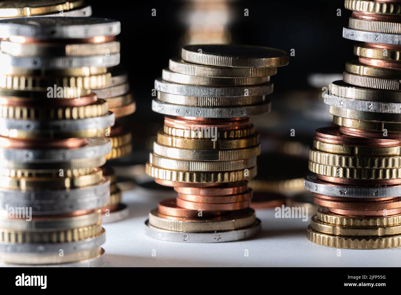 Euro currency, Stacked and piled up Euro coins Stock Photo - Alamy