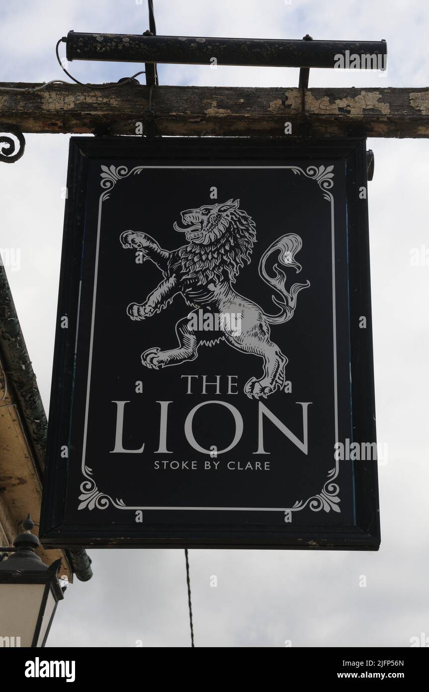 The Lion inn sign, Stoke by Clare, Suffolk Stock Photo - Alamy