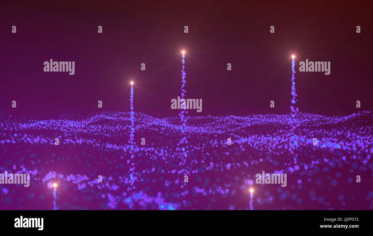 Glowing stars rise in stream of particles. Motion. Magical glowing ...