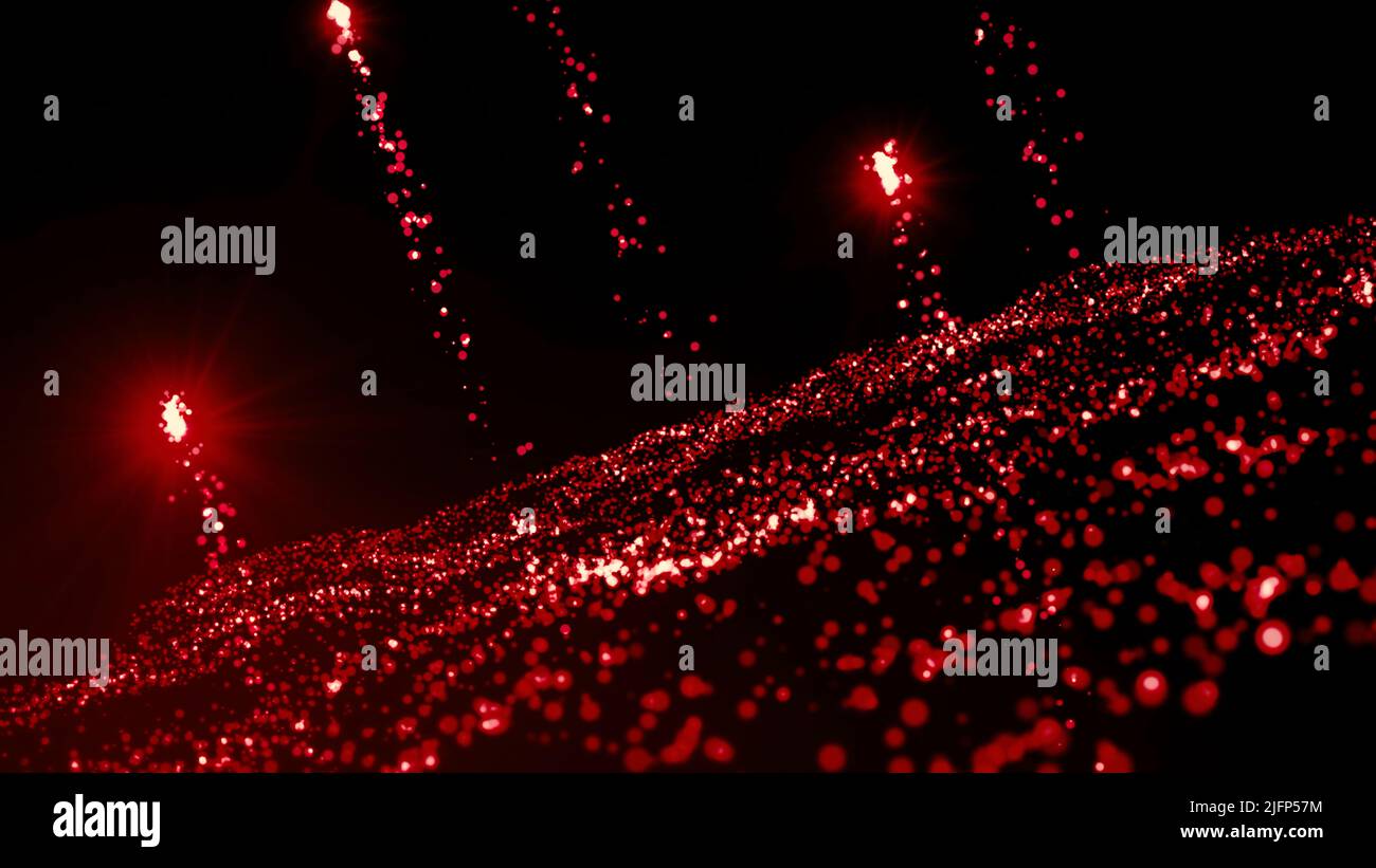 Glowing particles in wavy stream. Design. Beautiful glowing particles in magical stream. Magical ...