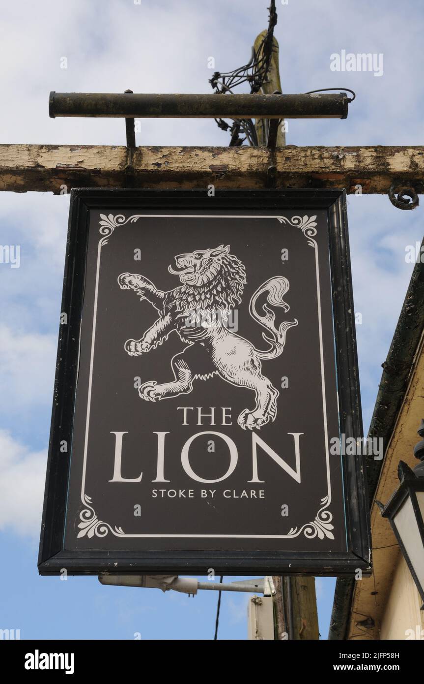 The Lion inn sign, Stoke by Clare, Suffolk Stock Photo - Alamy