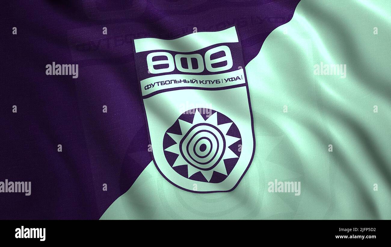 Animation of flag with logo of football club. Motion. Flag with logo of ...