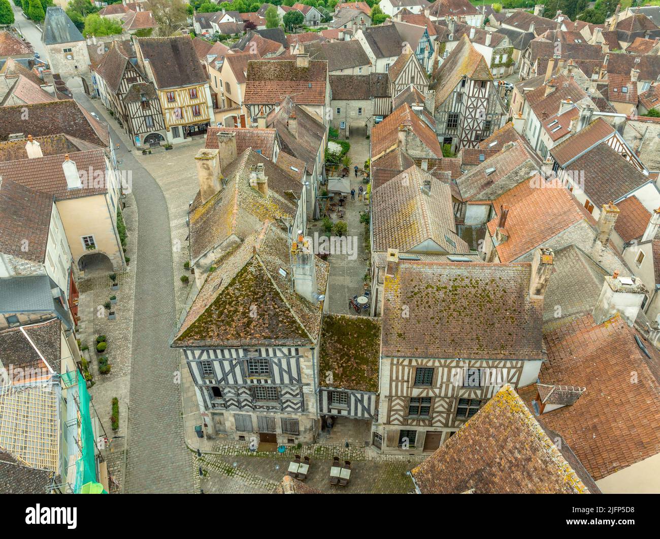 Aerial view of Noyers village in the pretty setting of the Chablis ...