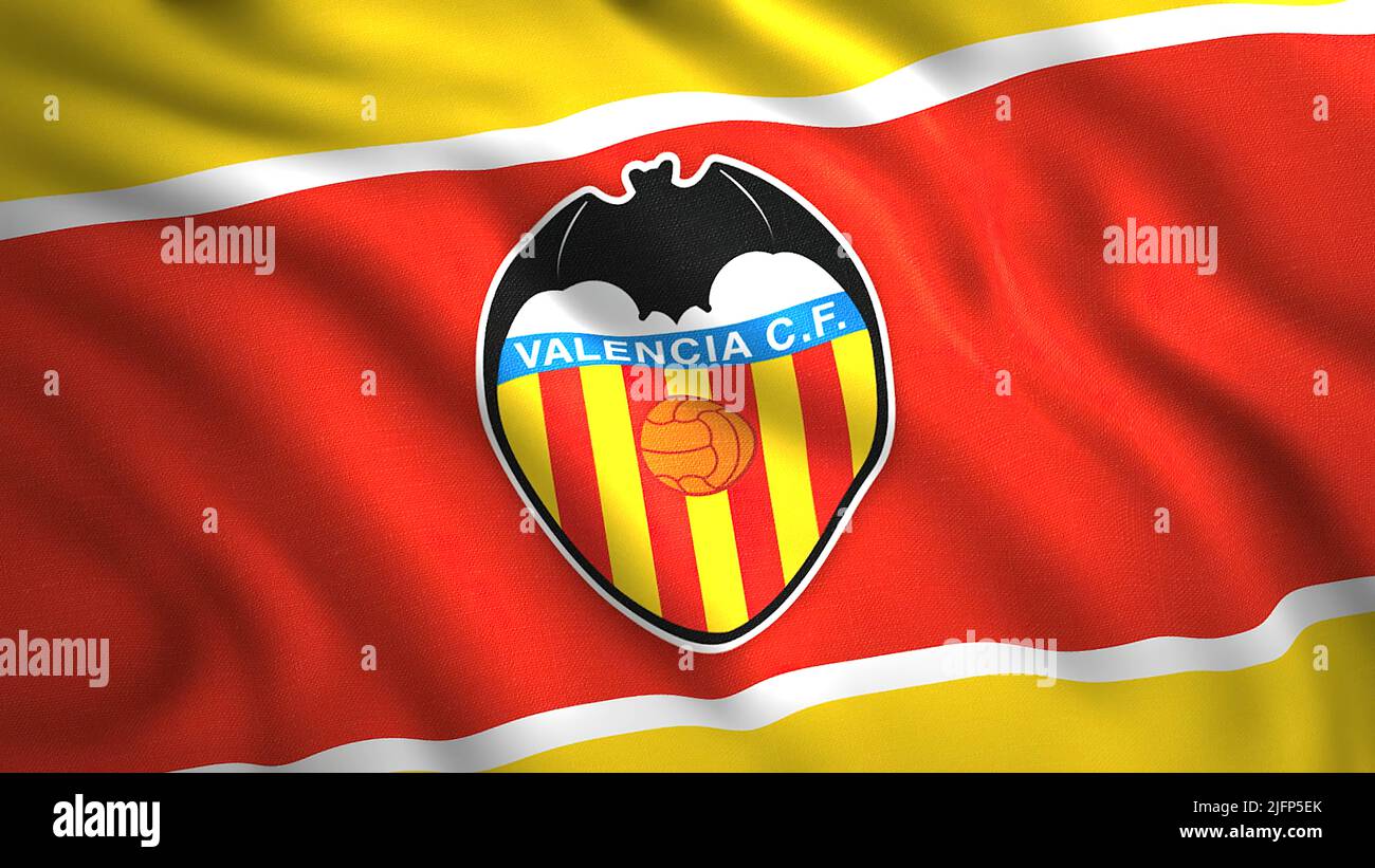 Valencia Football Logo Close Up Of Waving Flag With Valencia CF