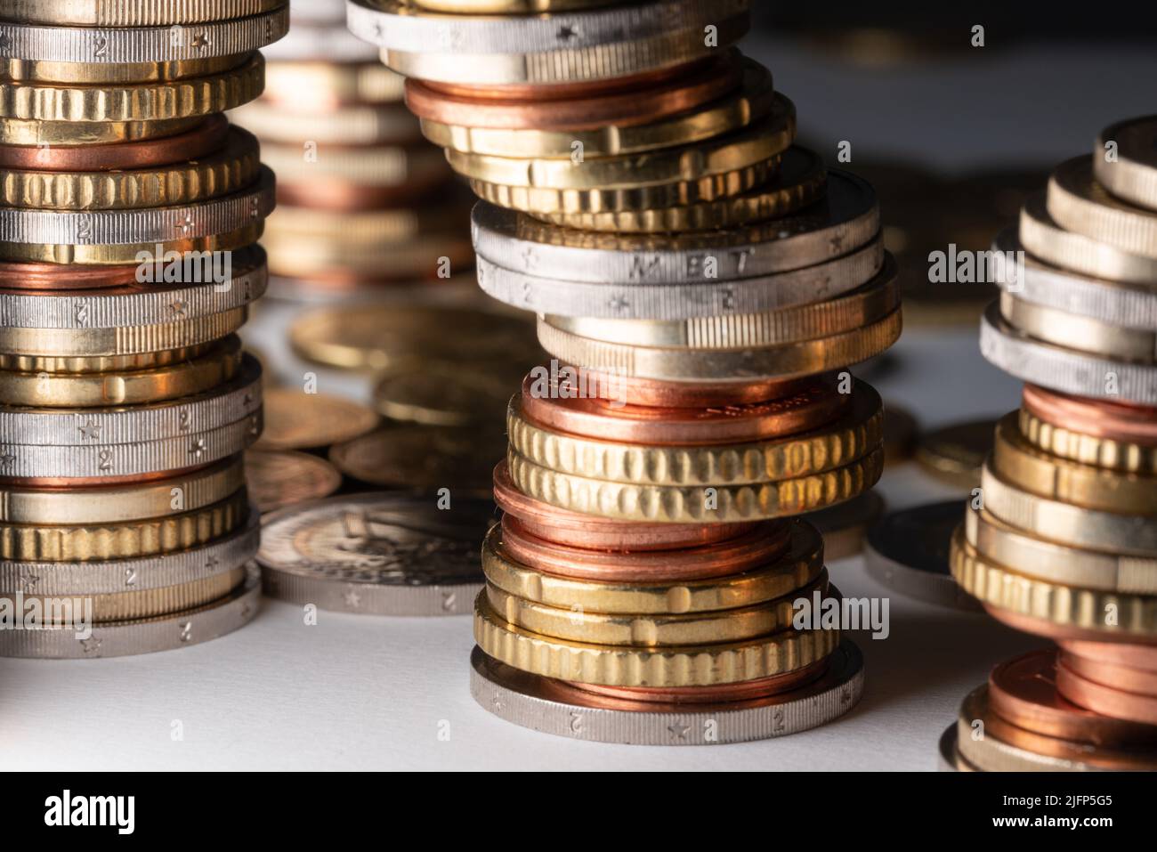 Piled up Euros. Coins in different denominations. European currency ...
