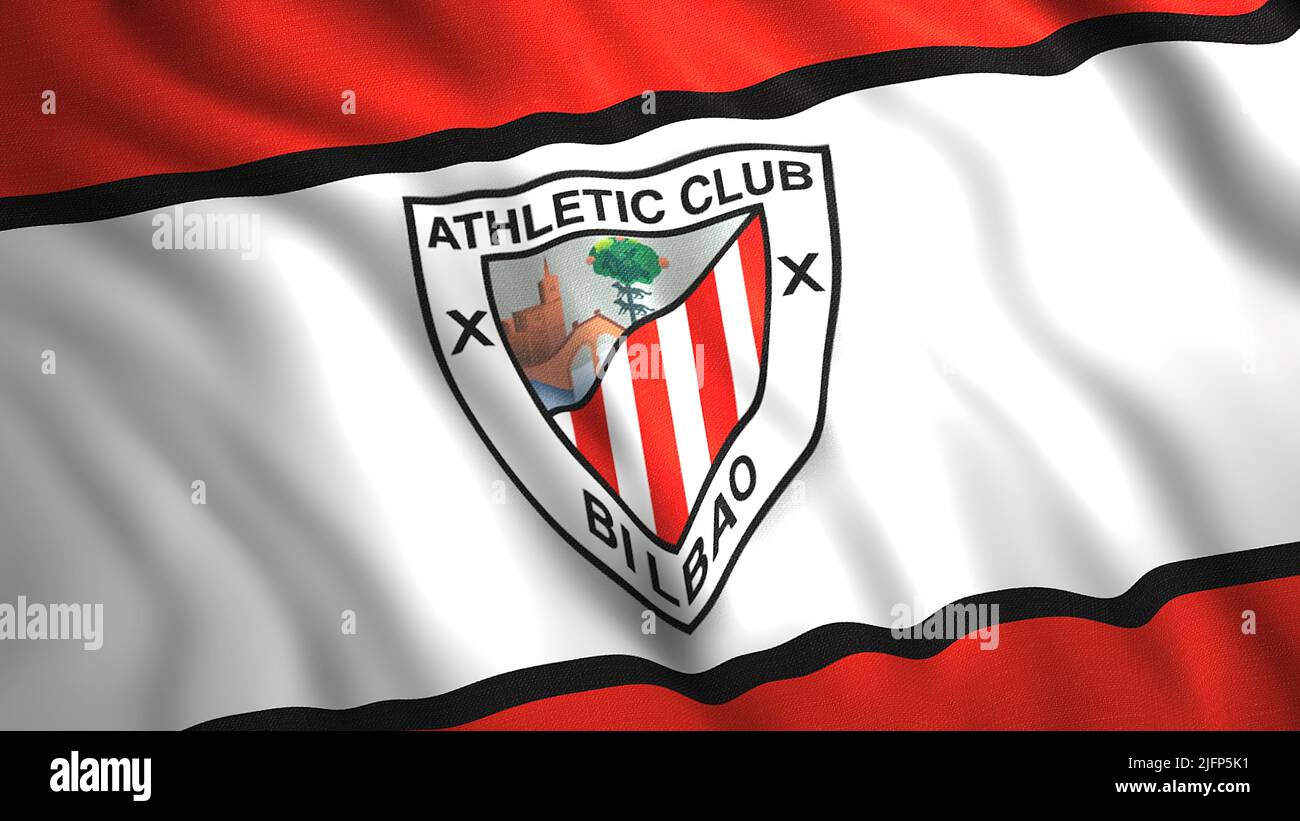 Football club logo on 3d flag. Motion. Sports background with waving ...