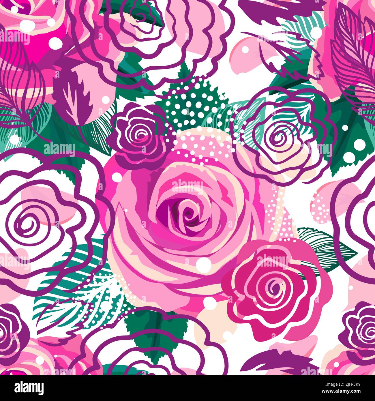Pink roses and petals seamless pattern. Vector illustration Stock ...