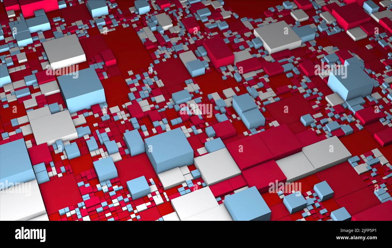 Colorful cubes on 3d surface. Motion. 3D projection of chip with ...