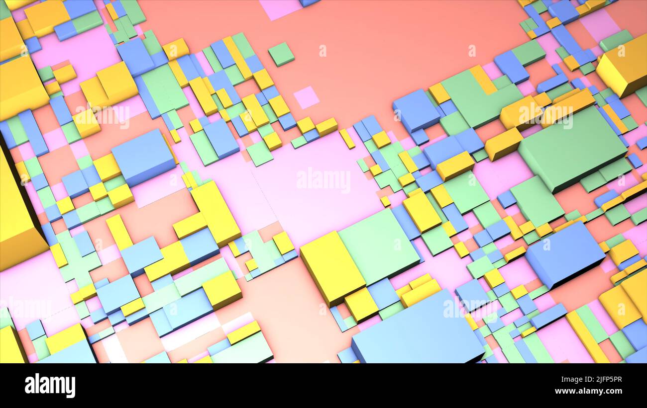 3d plan with colorful cubes. Motion. Spatial distortions in 3d plan of ...