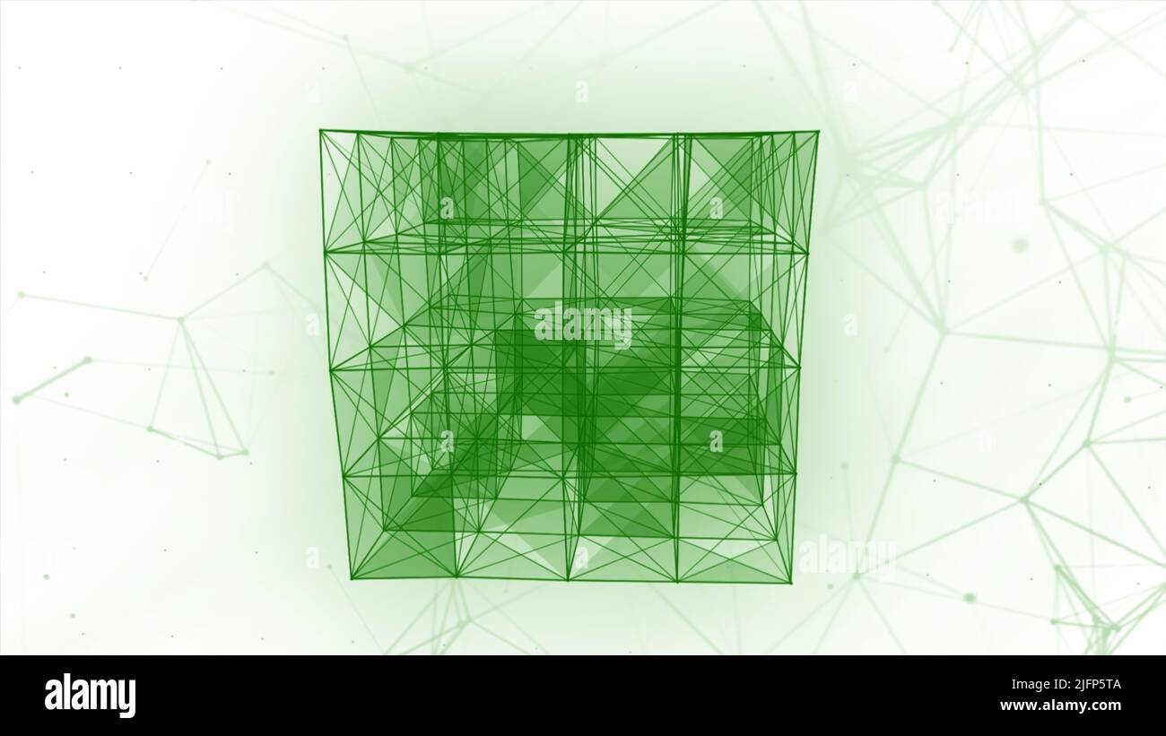 3D cube of geometric lines. Motion. Polygonal cube with lines and ...