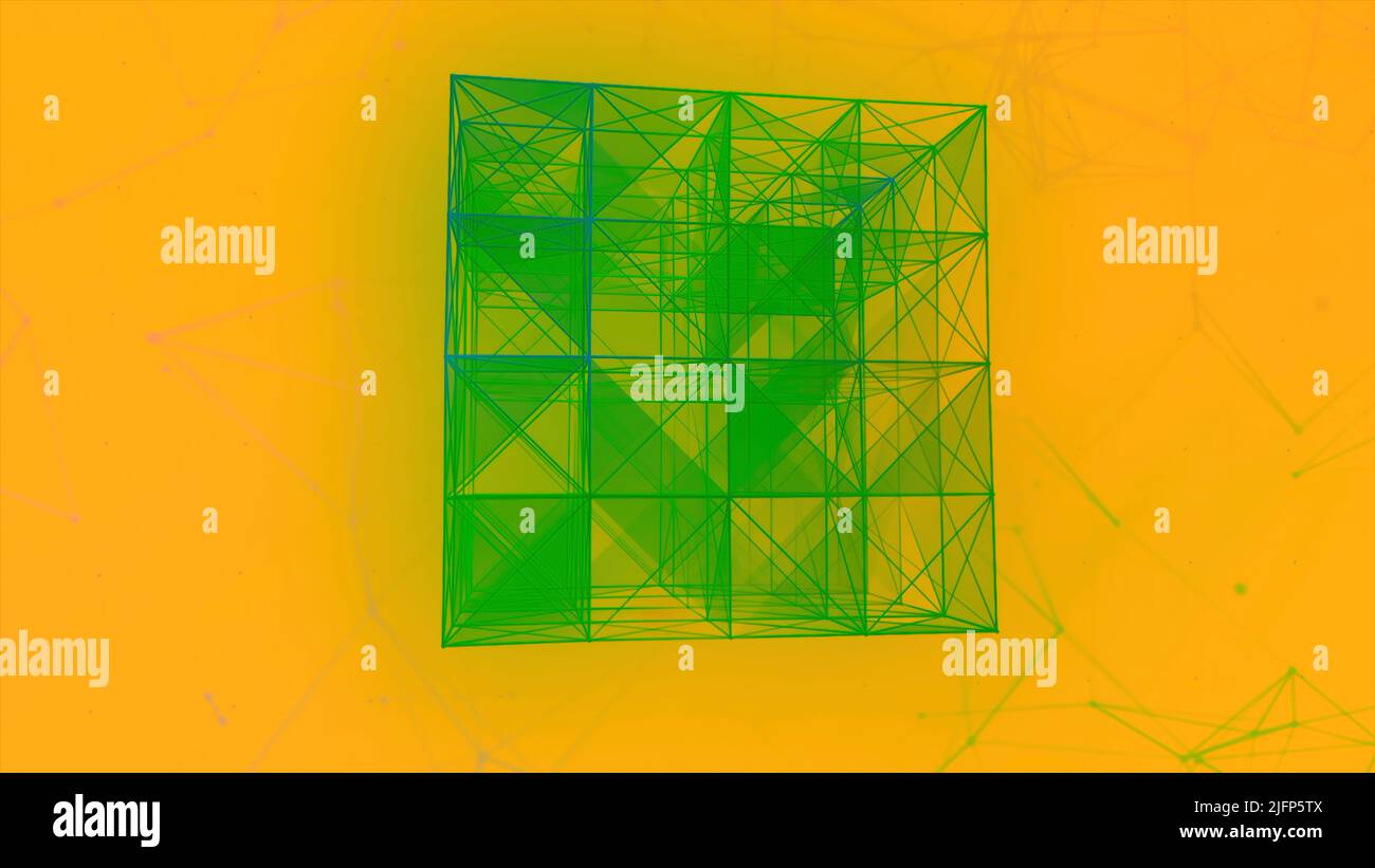 3D cube of geometric lines. Motion. Polygonal cube with lines and ...