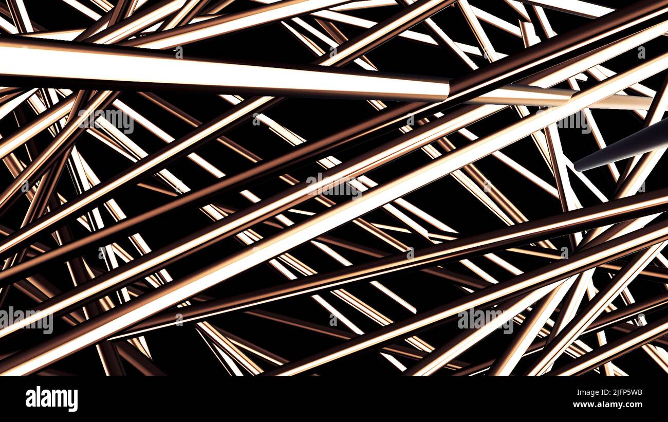 Chaotic 3d construction with pipes. Motion. Lot of chaotic intersecting ...