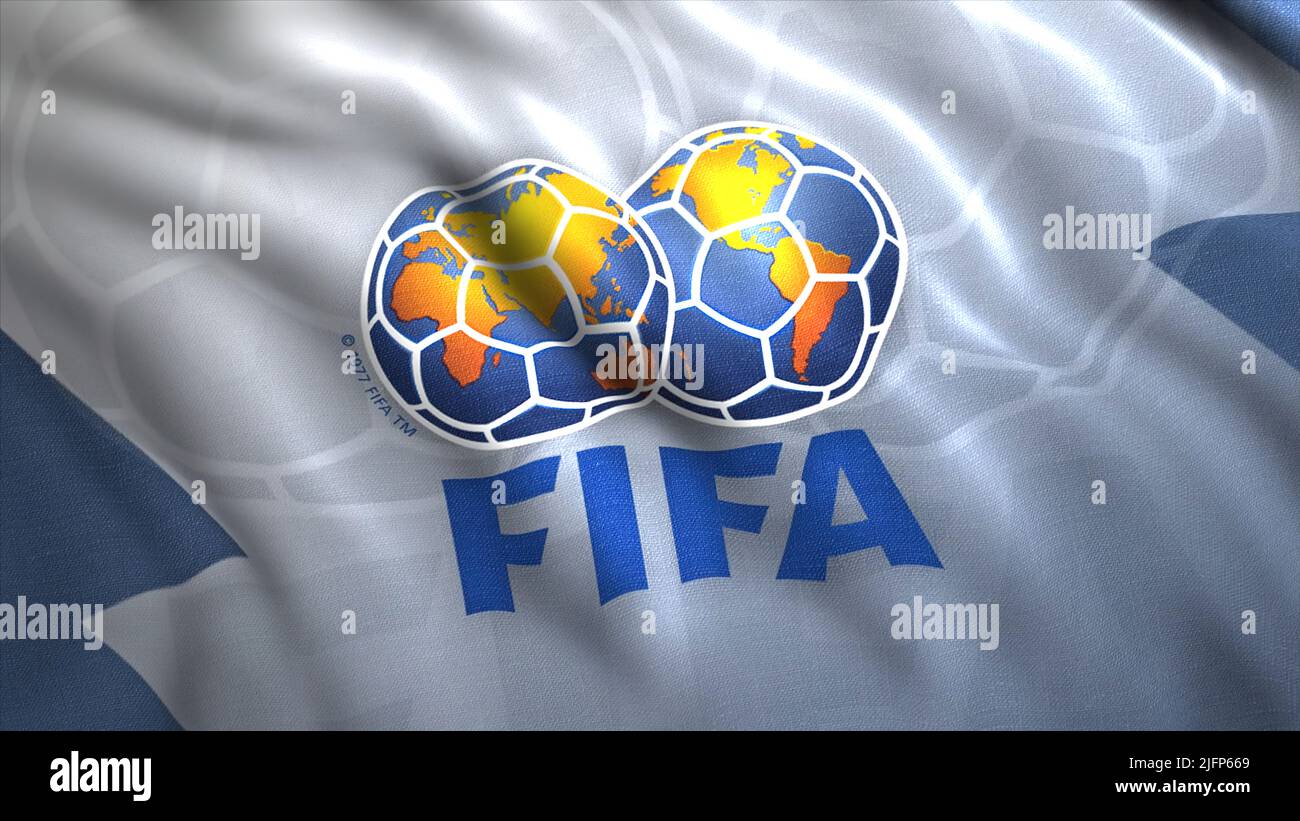 Waving 3d FIFA flag. Motion. Animated background with moving FIFA flag ...
