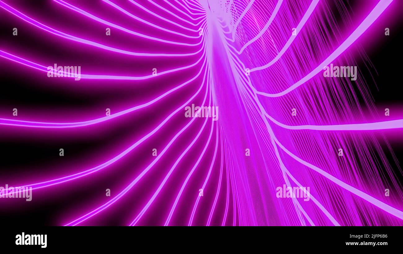Dark background.Design. Bright neon pink lines create shapes and move ...