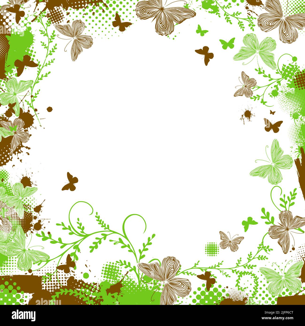 Green and brown frame with butterflies Vector illustration Stock Vector ...