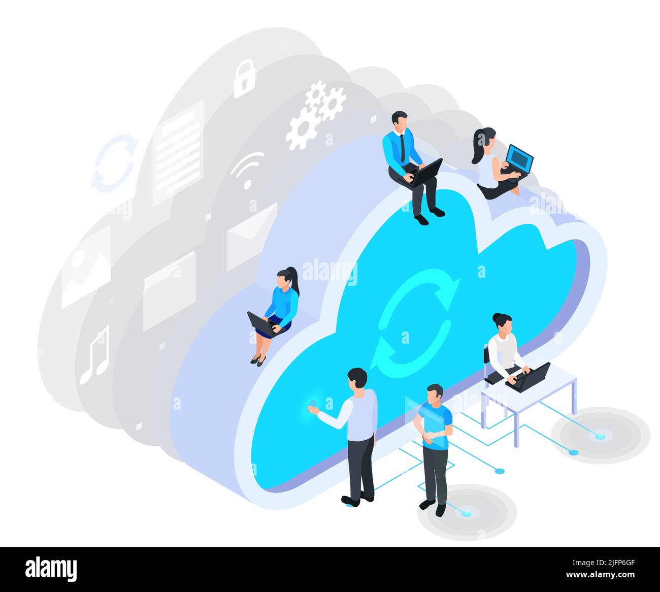 Cloud services isometric composition with small human characters using ...