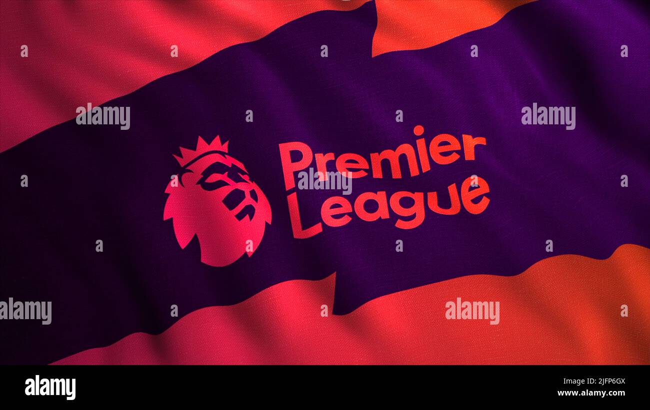 Animation with colorful Premier League flag. Motion. Waving 3d flag ...