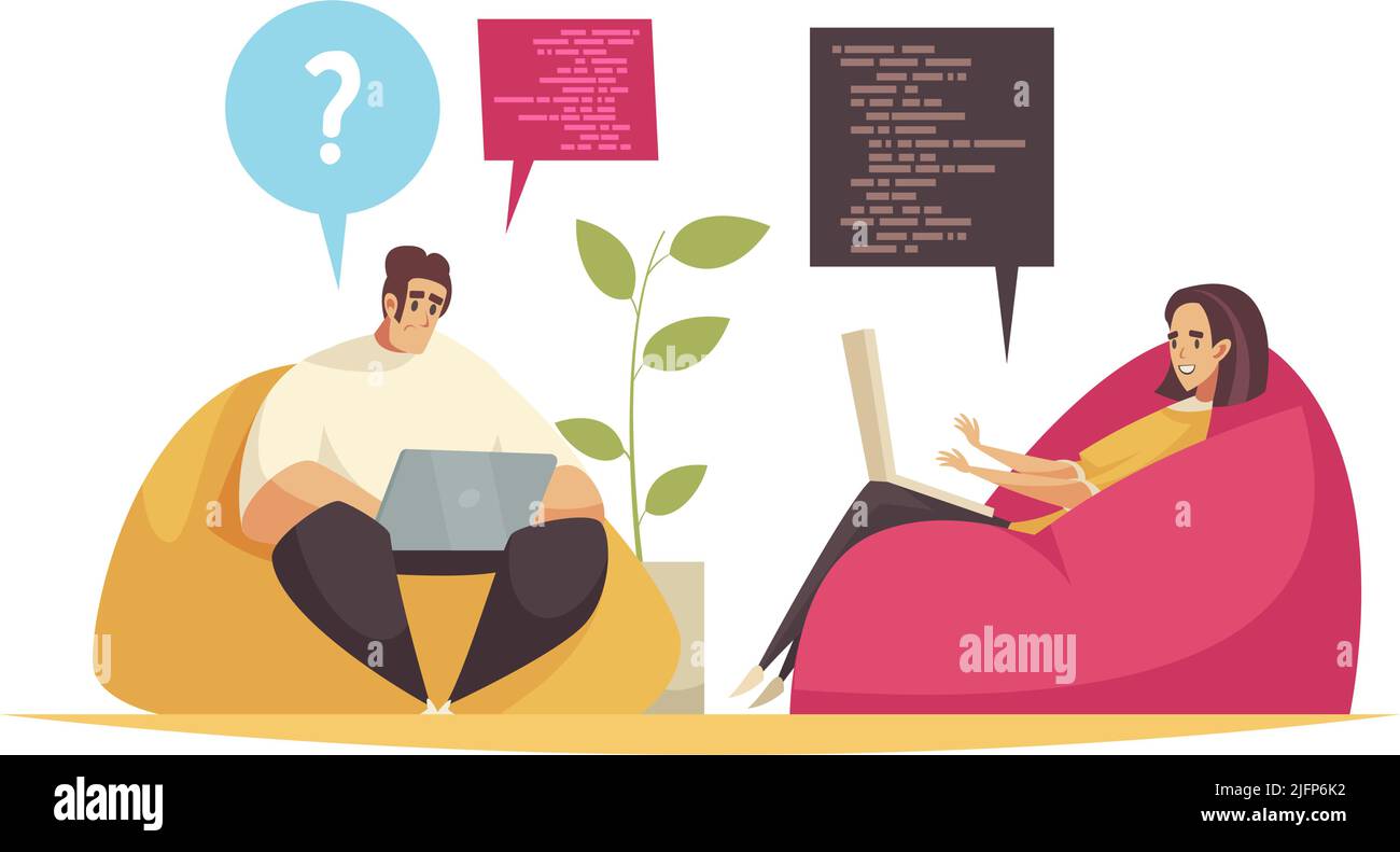 Programmer composition with doodle style characters of programmers ...