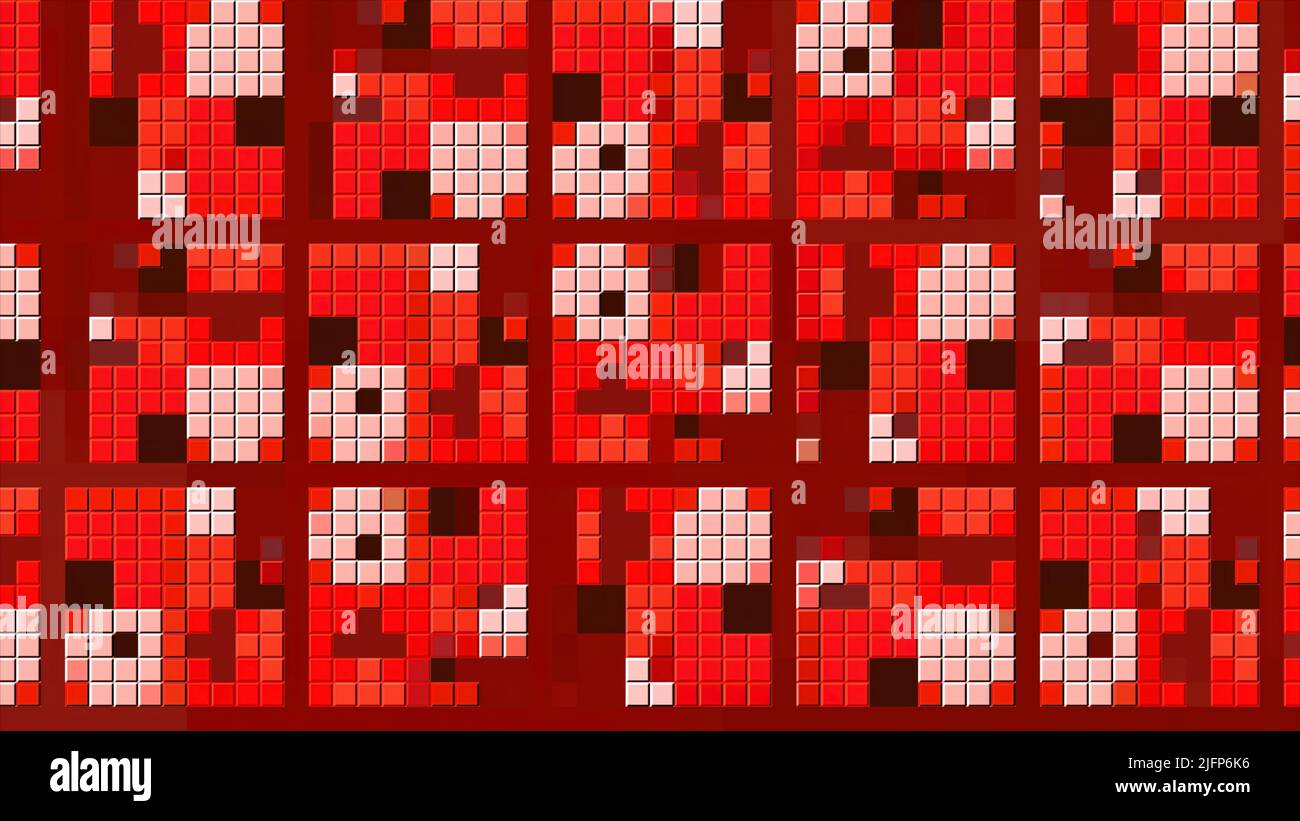 Background with bright pixel pattern changing in squares. Motion ...