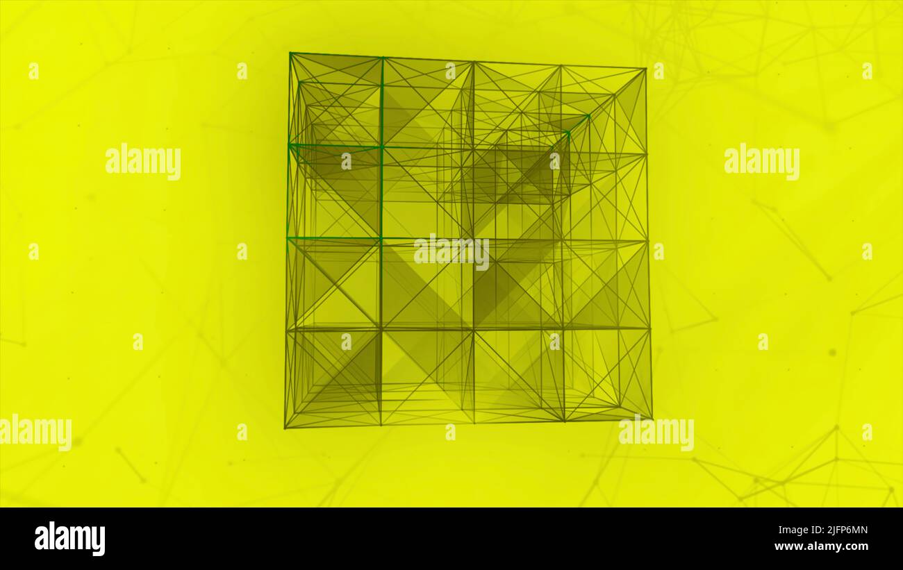 Cube of geometric connections of lines. Motion. Glowing cube of ...
