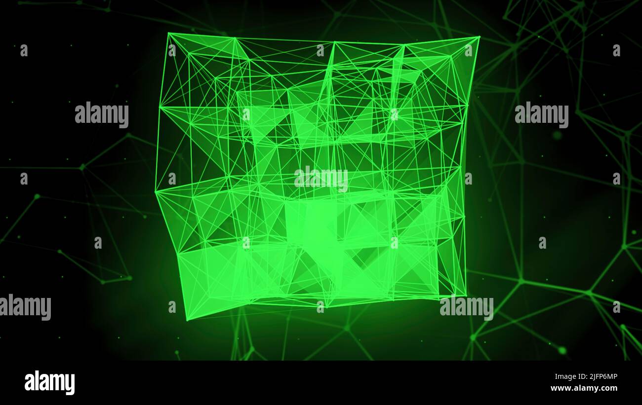 3D cube of geometric lines. Motion. Holographic cube of chaotic ...