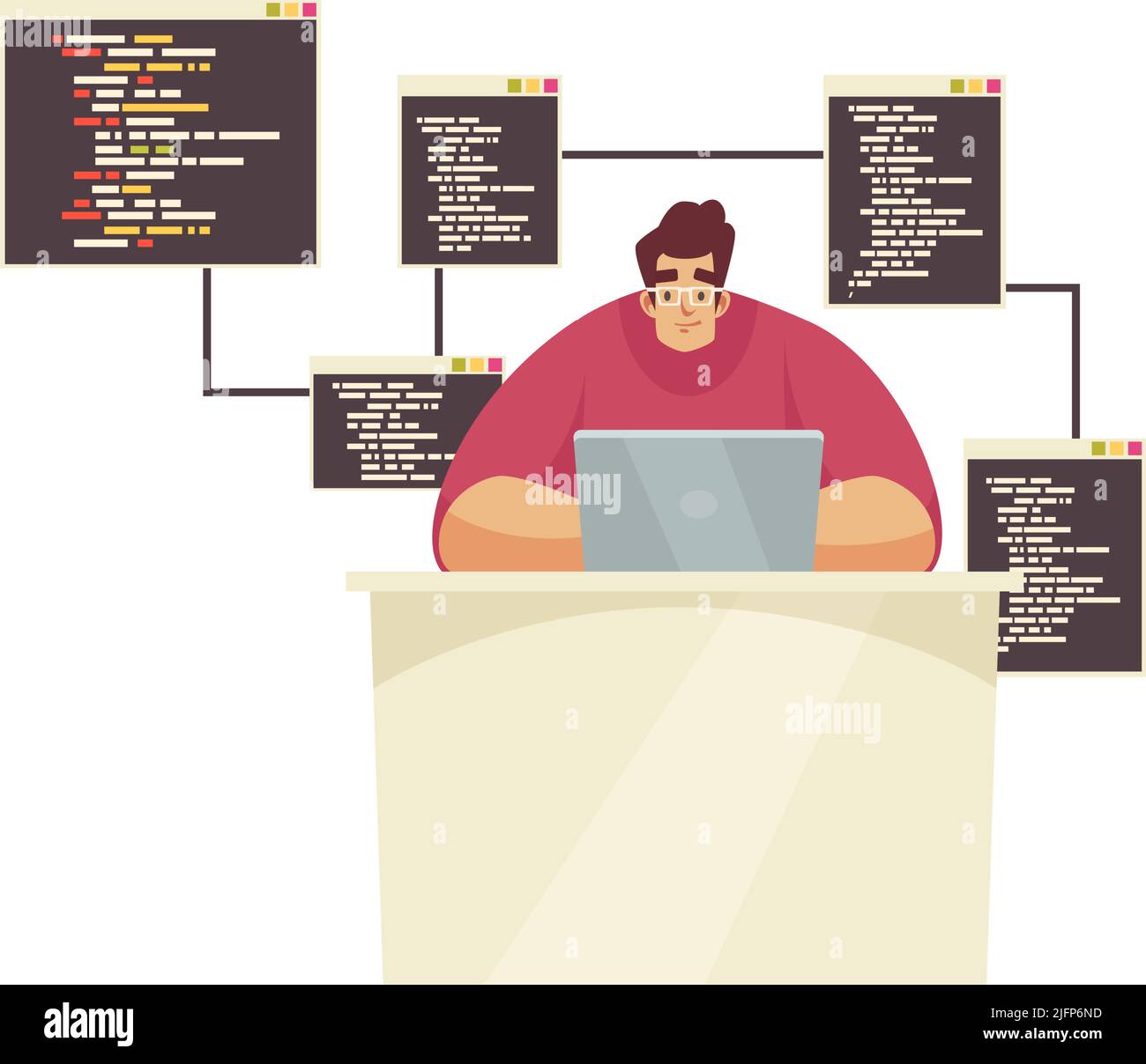 Male Programmer Working On Laptop Flat Vector Illustration Stock Vector Image And Art Alamy