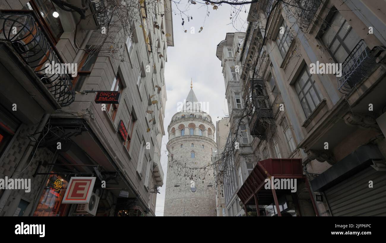 Big old buildings next to the white tower.Action.Beautiful historical ...