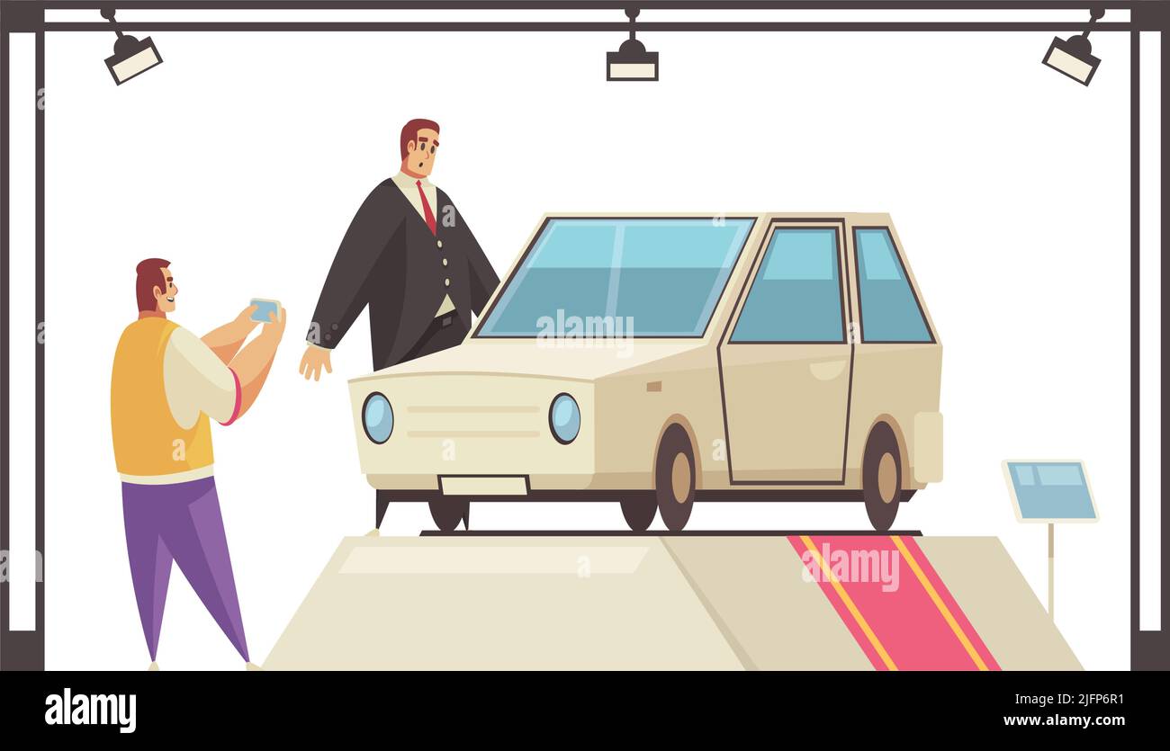 Expo stand trade show exhibition composition with view of car standing ...