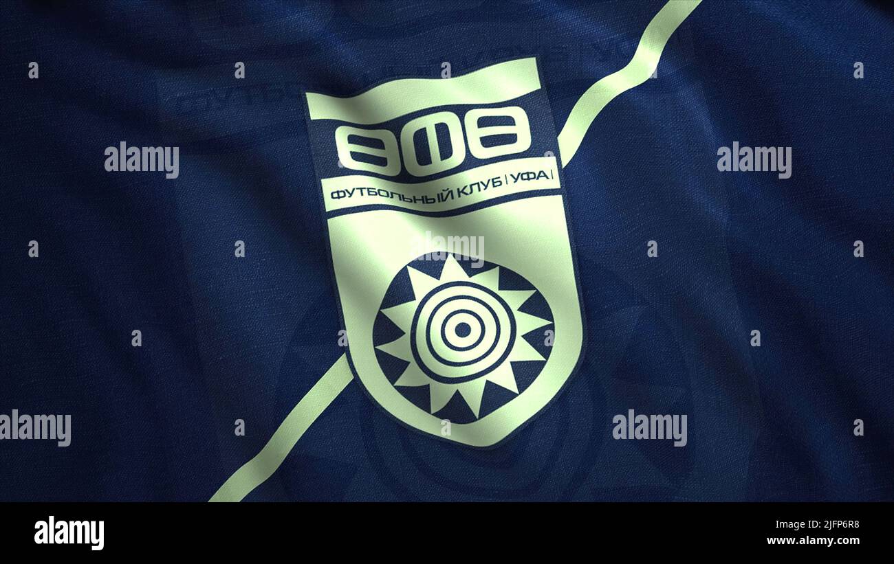 Animation of flag with logo of football club. Motion. Flag with logo of ...