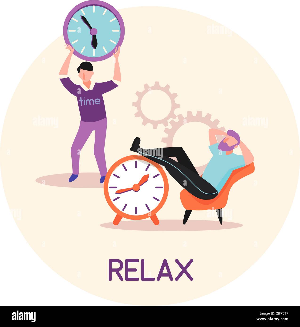 Time management flat composition with text and human characters holding ...