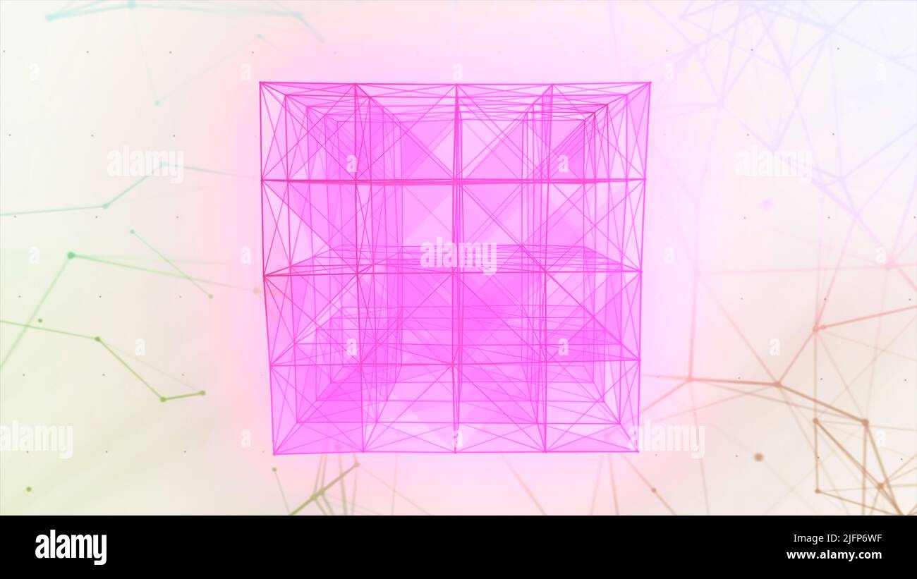 Cube of geometric connections of lines. Motion. Glowing cube of ...