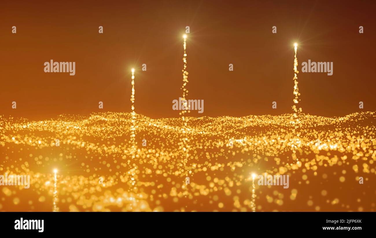 Bright rotating stream with luminous particles. Motion. Wavy stream of ...