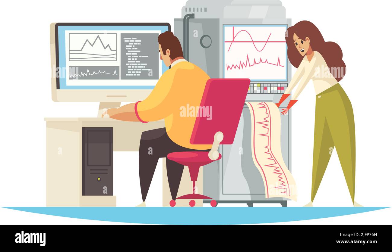 Geologist composition with geologists team printing sensor oscillograms ...