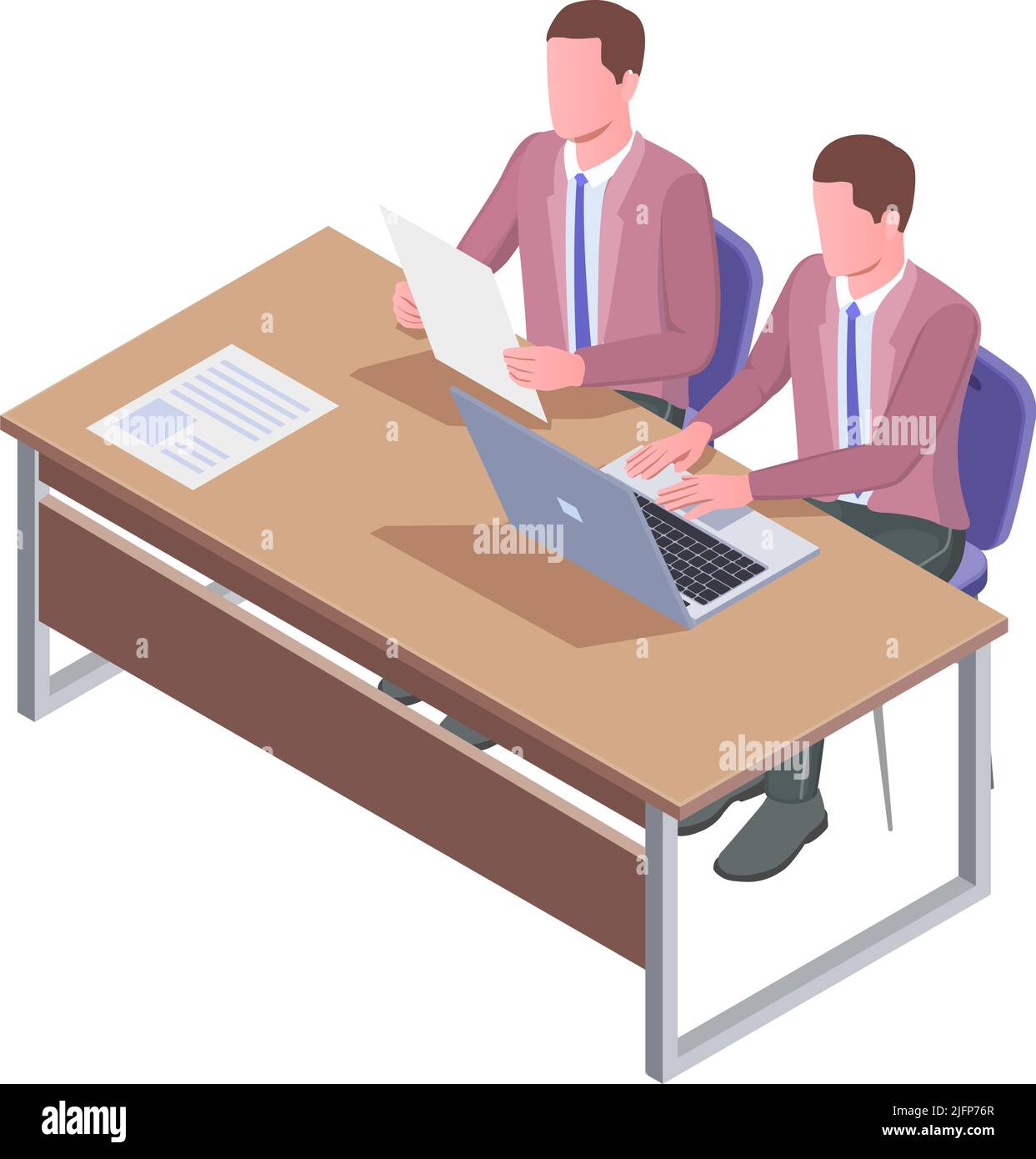 Recruiting isometric icon with two male recruiters sitting at office ...