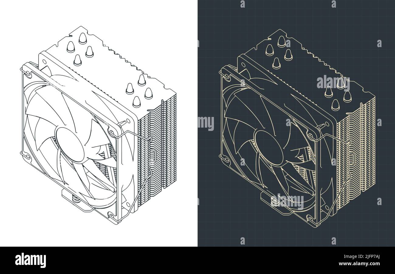 Stylized vector illustration of isometric blueprint of CPU Cooler Stock ...
