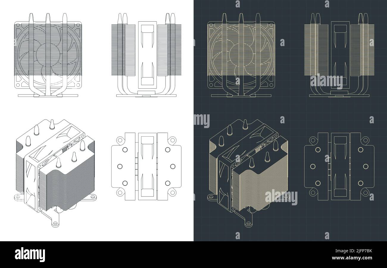 Stylized vector illustration of blueprints of CPU cooler Stock Vector ...