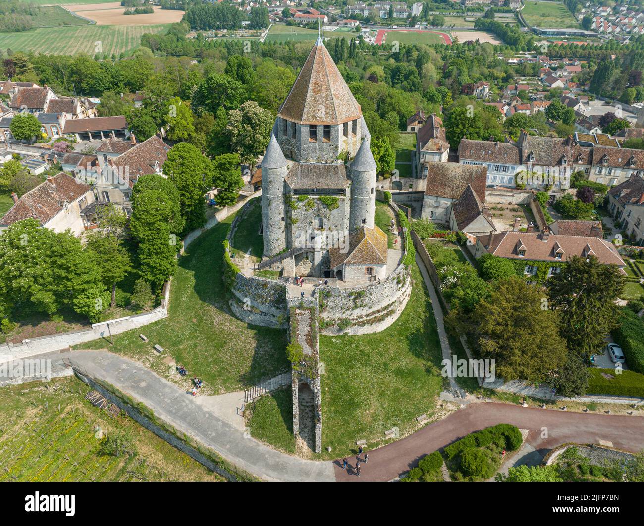 Aerial view of Tour de Cesar a medieval donjon and symbol of power in ...