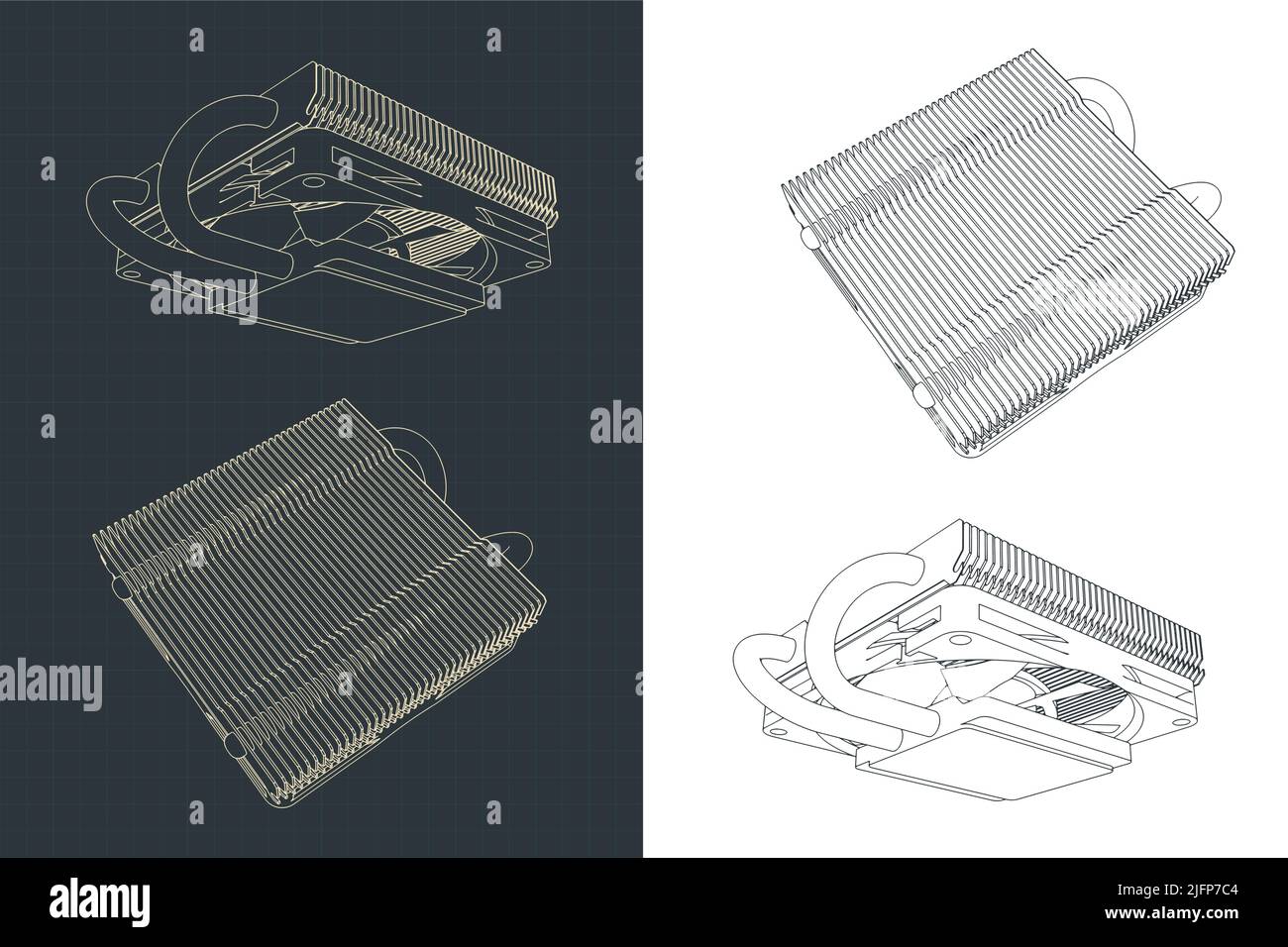Stylized vector illustration of drawings of slim CPU cooler Stock ...