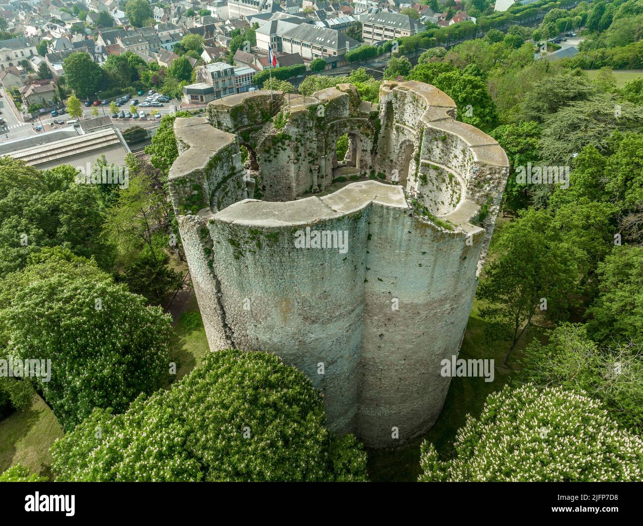 Aerial view of medieval keep above Etampes France Stock Photo - Alamy