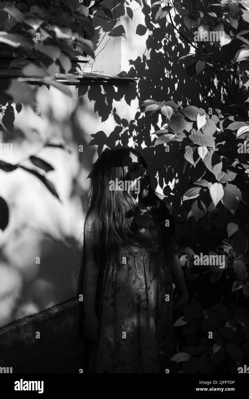 Shadow girl on an orange wall in summer Stock Photo - Alamy