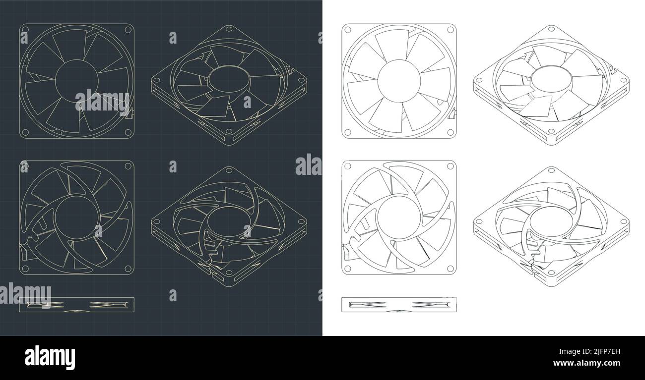 Stylized vector illustration of blueprints of fan for computer cooling ...