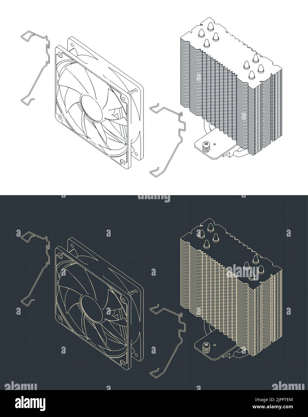 Stylized vector illustration of isometric blueprint of disassembled ...
