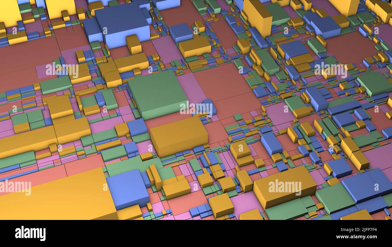Moving scheme of colorful squares. Motion. 3D map diagram of colorful ...