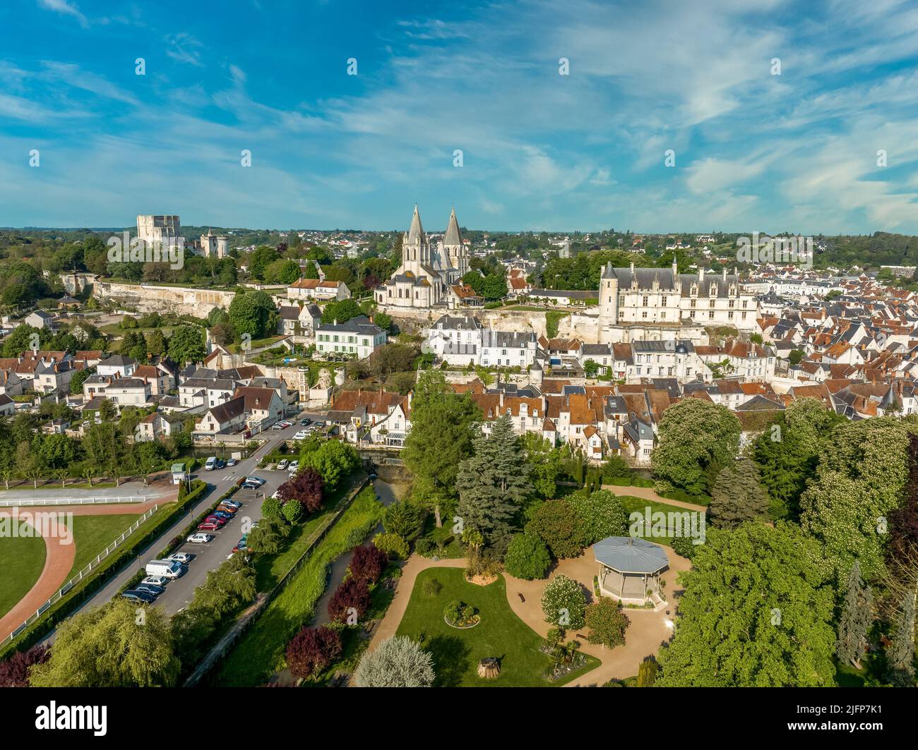 Aerial panorama view of Loches in Indre-et-Loire in the Loire Valley in ...