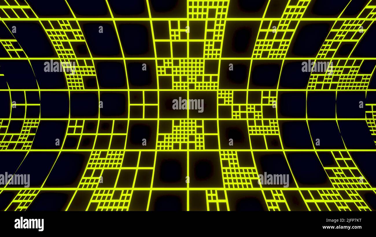 Curved rotating background with grid. Design. Virtual background with moving sect and squares ...